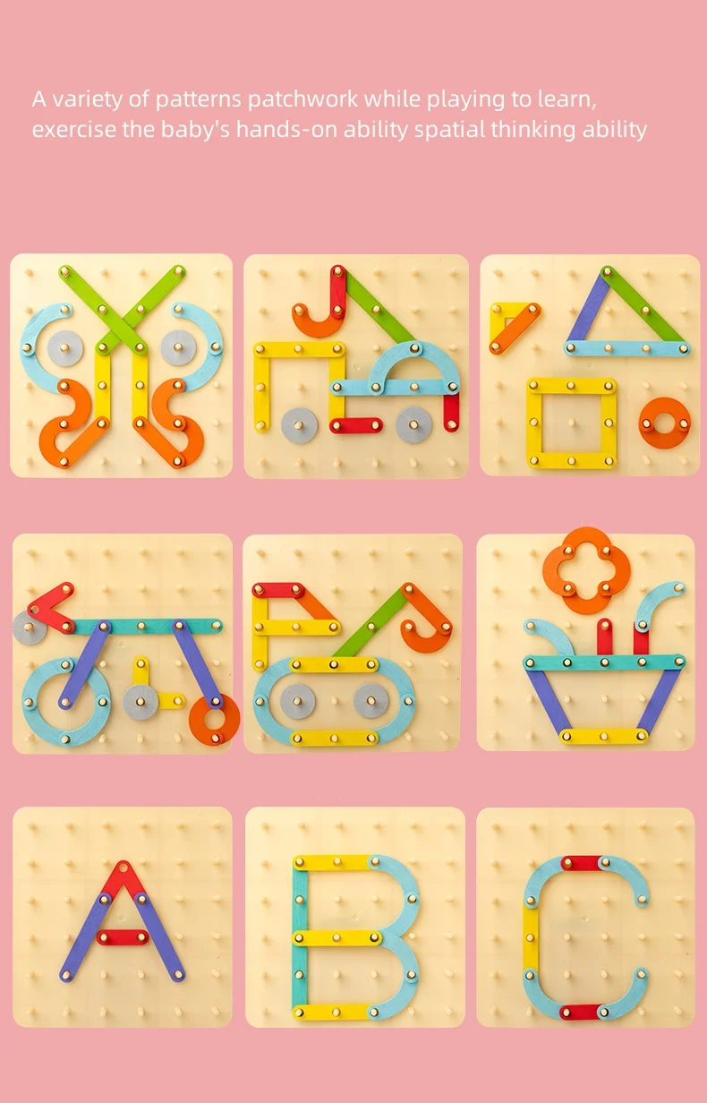Montessori Pegboard Wooden Jigsaw Puzzles Early Education Recognition ...