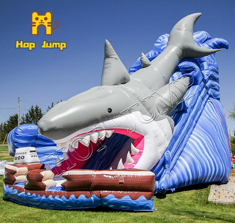Blue Shark Inflatable Water Slide Summer Funny Backyard Inflatable ...