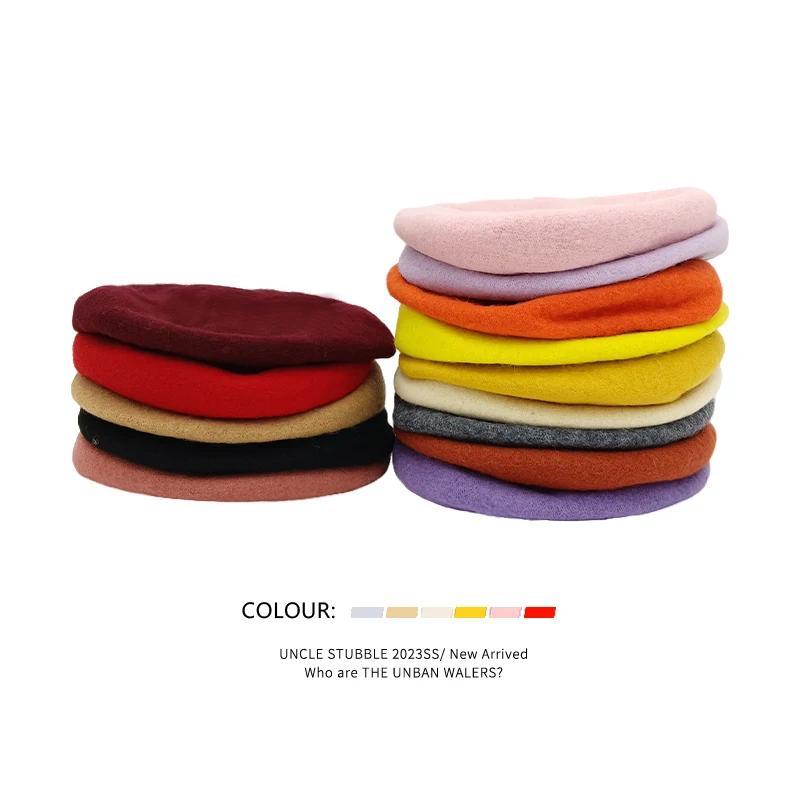 Custom French Style Wool Beret Hat for Women - Solid Color