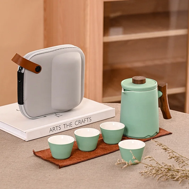 Customized Wooden Handle Teapot and Cup Set Outdoor Camping Travel ...