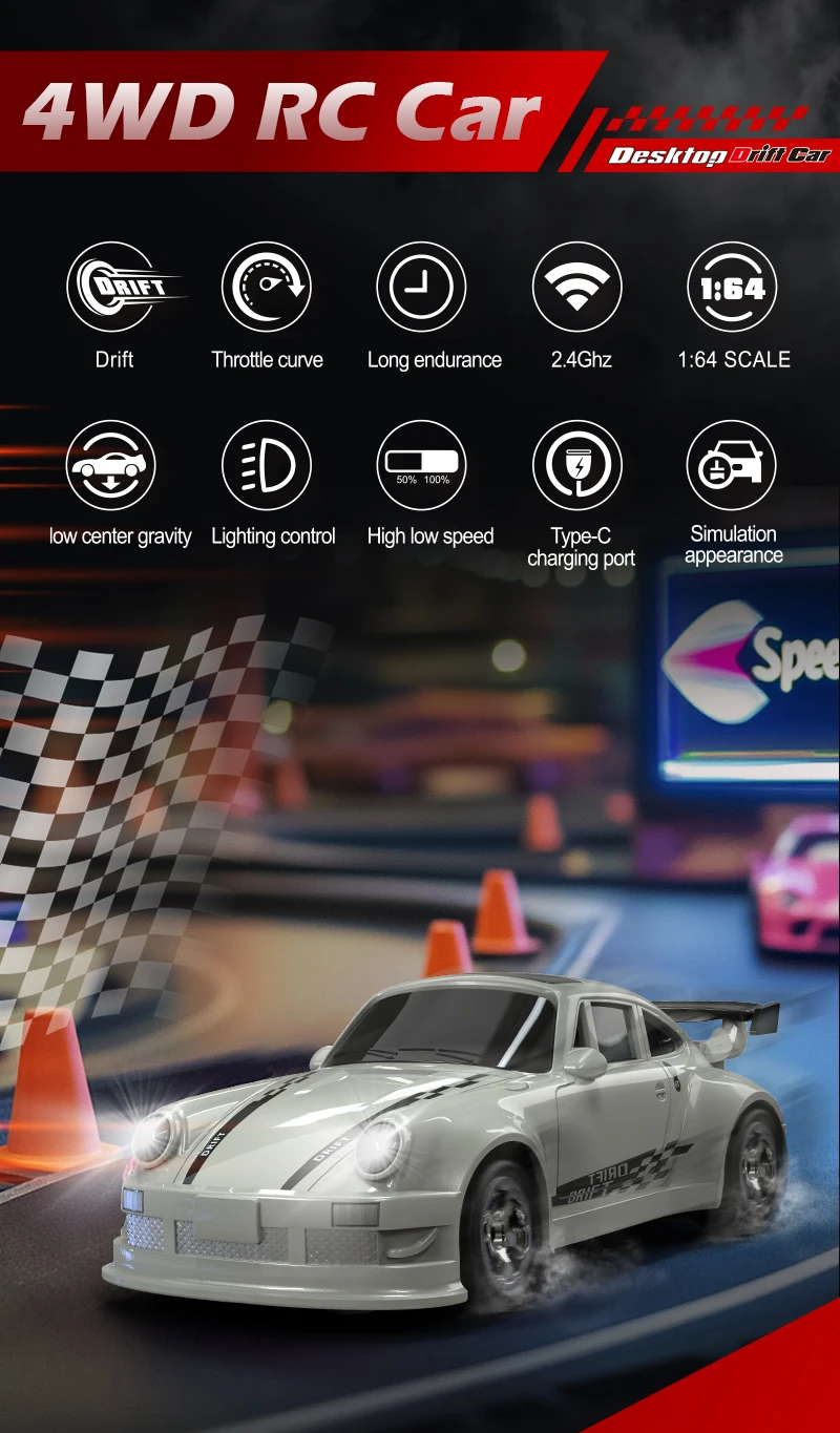 KFPLAN KF20 Mini RC Drift Car - 1:64 Scale, 2.4G Remote Control, High ...