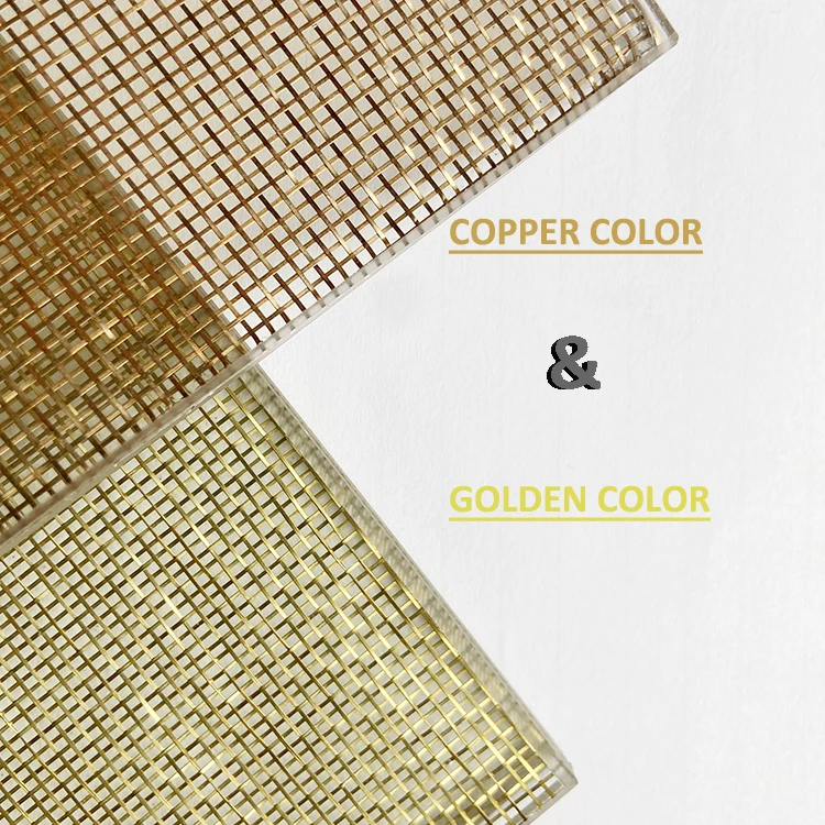 Gold Color Metal Fabrics - Decorative Laminated Glass Wire Mesh