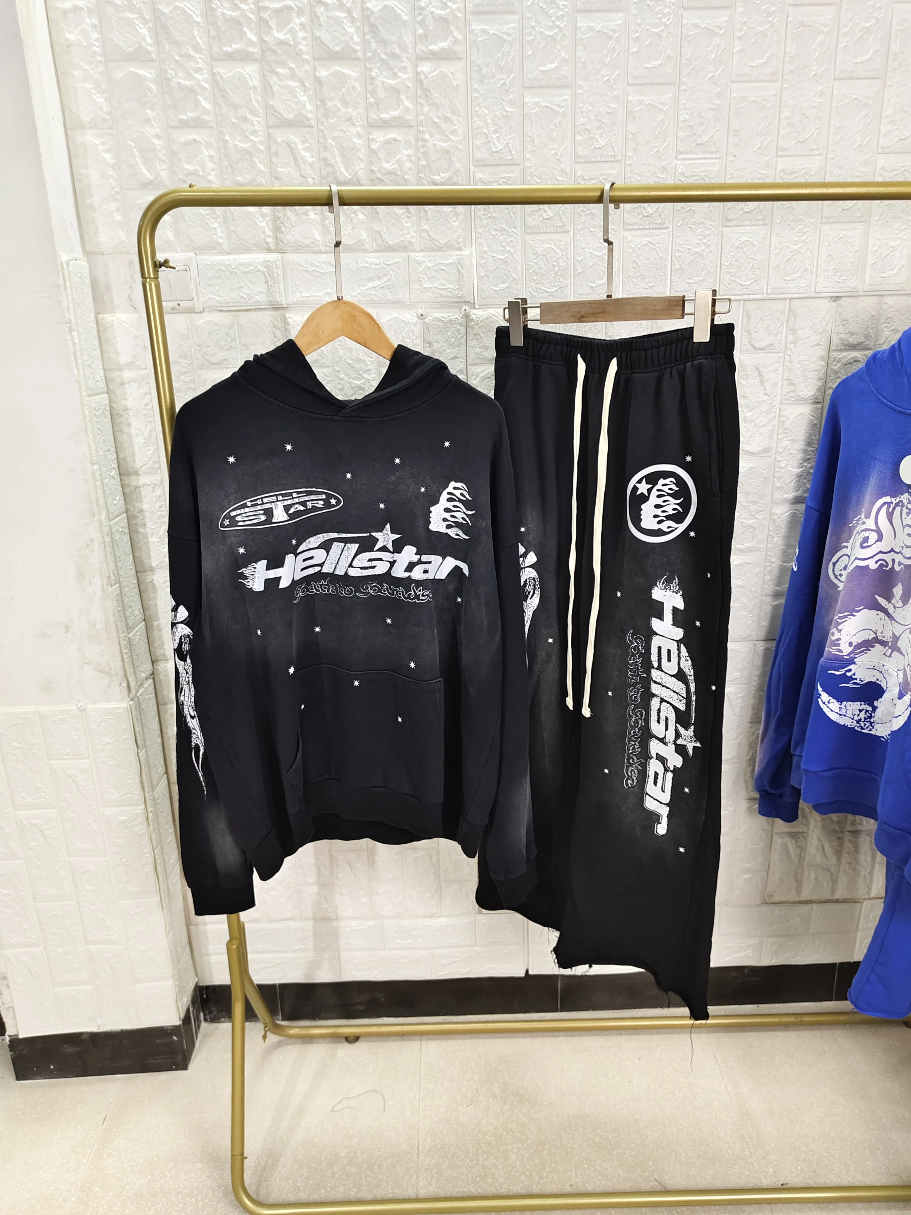 Top Quality Hellstar Sweatpants And Hoodie Set Tracksuits Acid Wash ...