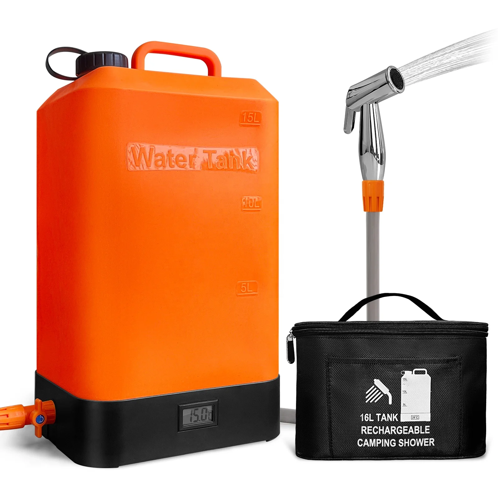 Portable Outdoor Shower 4.5 Gallon Silicone Water Tank Battery Powered ...