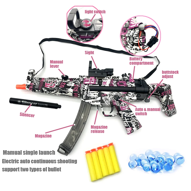 Soft Bullet Dart Toy Gun Game Playing Gel Blaster Bombs Machine Gun ...