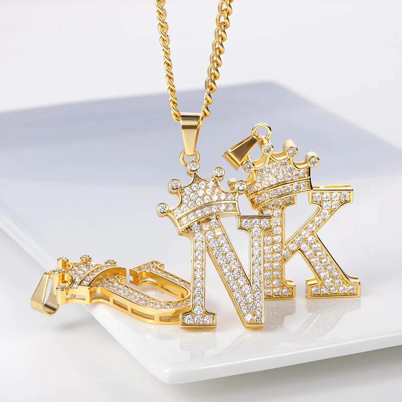 Custom 18k Gold Plated Hip Hop Stainless Steel Chain Zircon Alphabet ...
