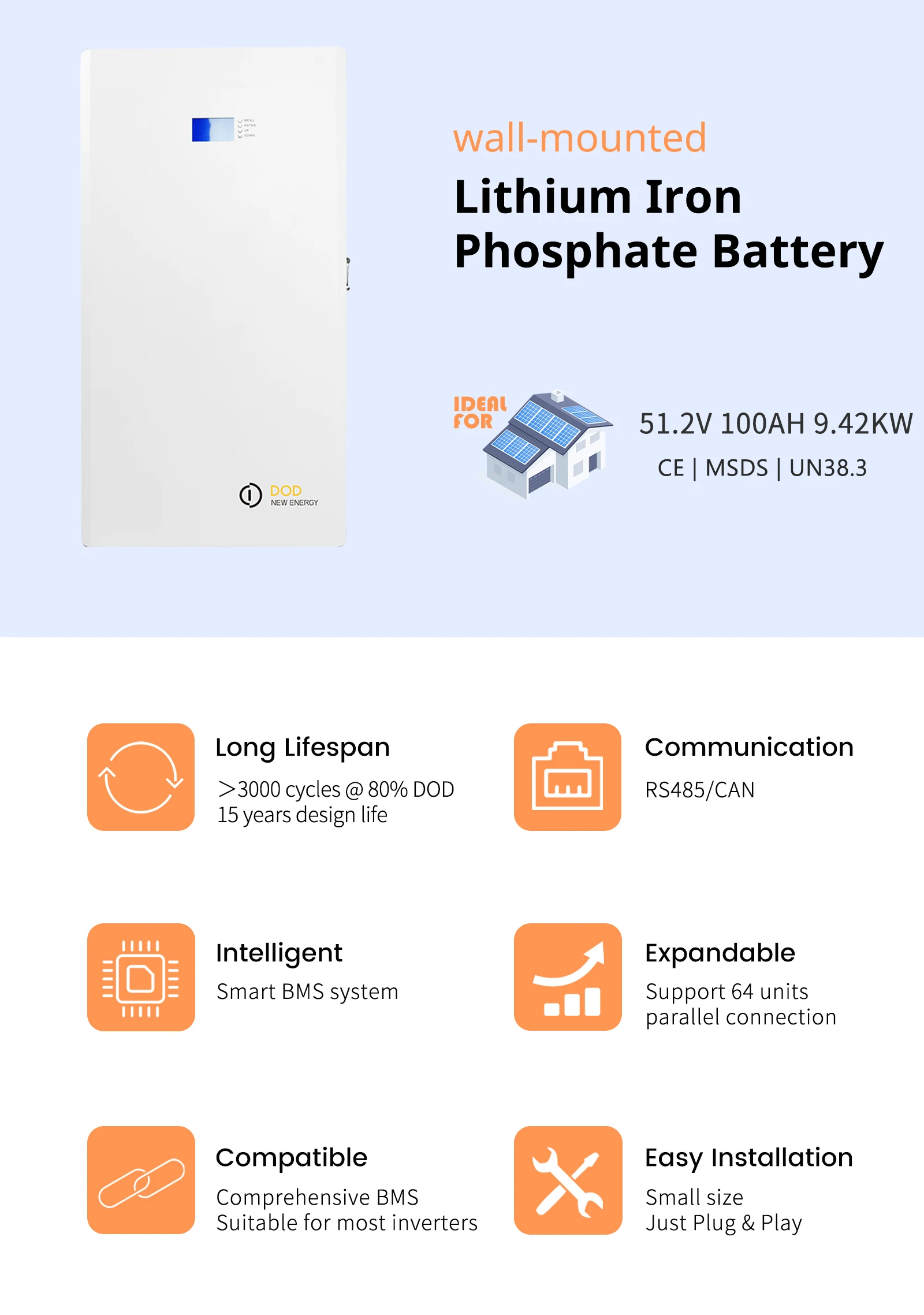 Dod 2023 Wall Lfp Lifepo4 Cabinet 400ah 300ah 200ah 100ah 51.2v 48v Pack For Solar Energy ...