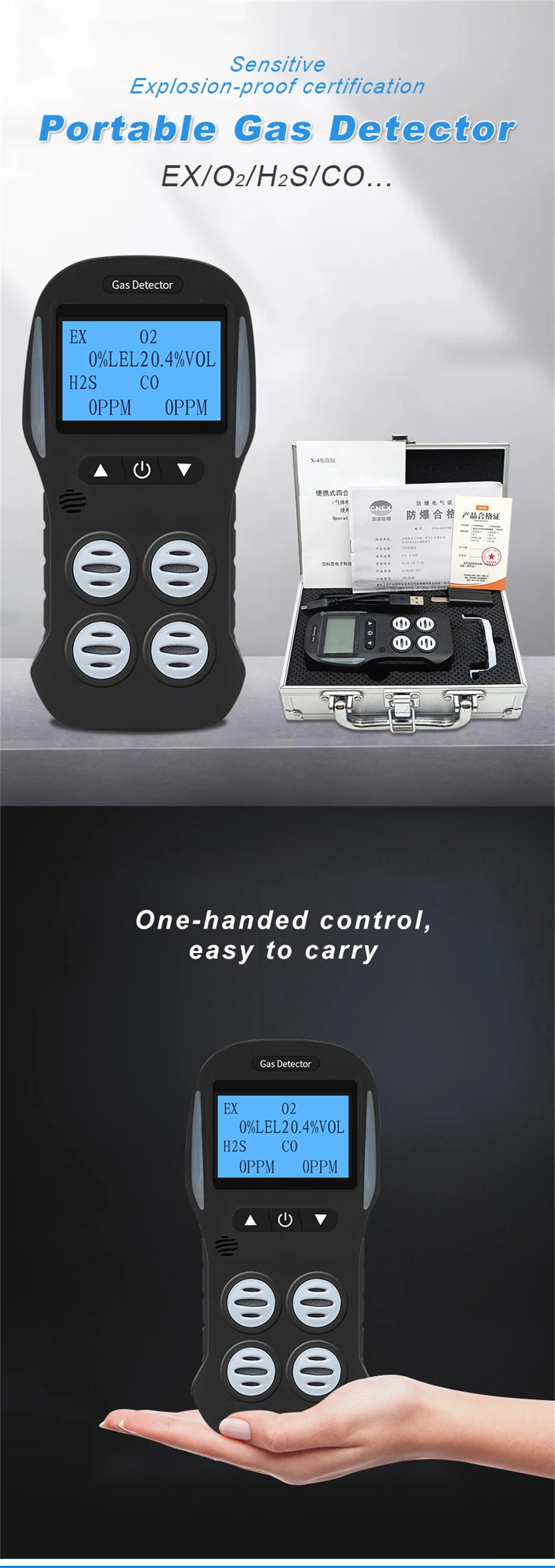 3Q Portable Multi Gas Detector - 4 in 1 Rechargeable Monitor