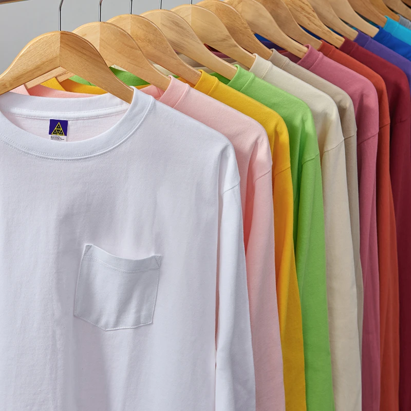 Wholesale Men's And Women's Casual Long Sleeve T-shirt 260g Pocket Design Custom Printed 3d Logo ...