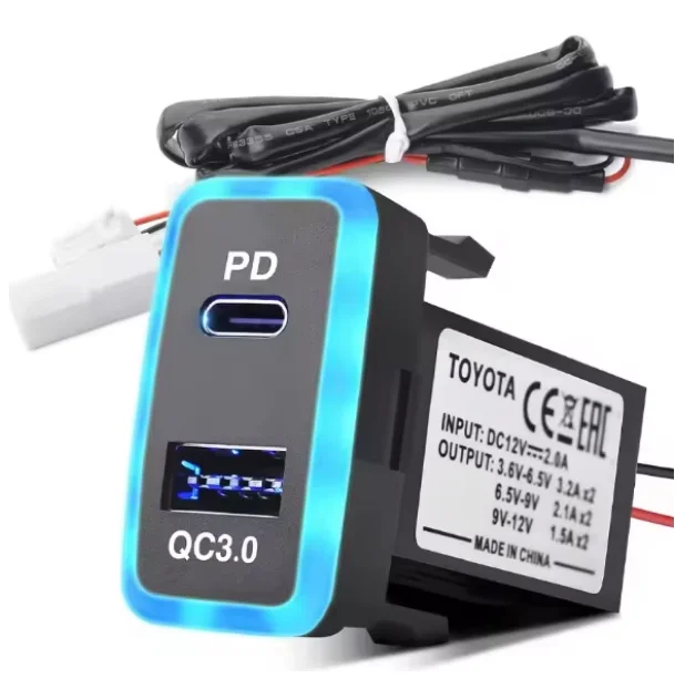 Toyota Vigo PD Type C USB Power Socket, USB C & Quick Charge 3.0 Car ...