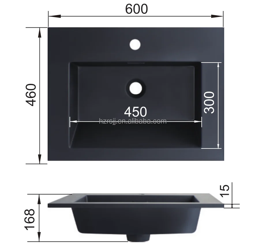 Thin Edge Solid Surface Gel Coating Artificial Stone Black Basin For ...