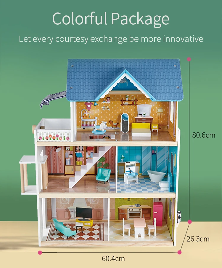 Large Doll House Kit Toys Pretend Play Wooden Dream Baby Doll House ...