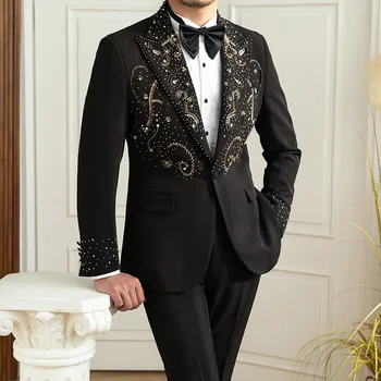Tailor Made Rhinestone Shining Double Breasted Wedding Suit For ...