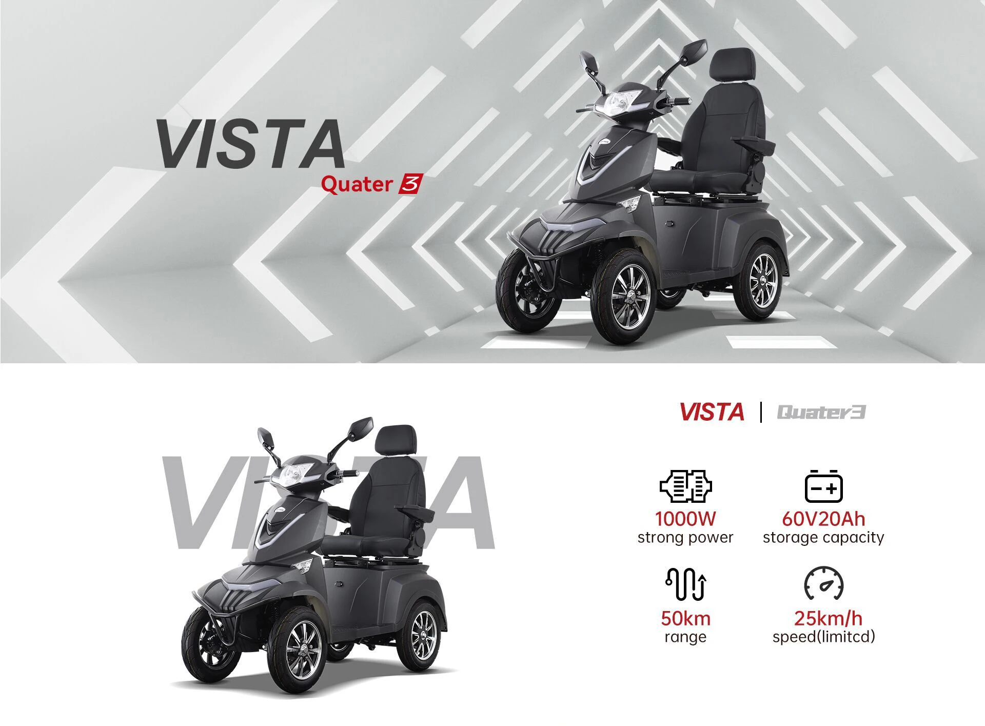 Vista Quater3 Electric Mobility Scooter With Seat For Adult 4 Wheel ...
