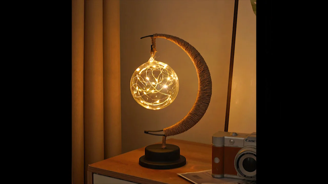 Lampara Luna 3d Lunar Lamp Blue Star Twinkle Enchanted Half Rattan Ball ...