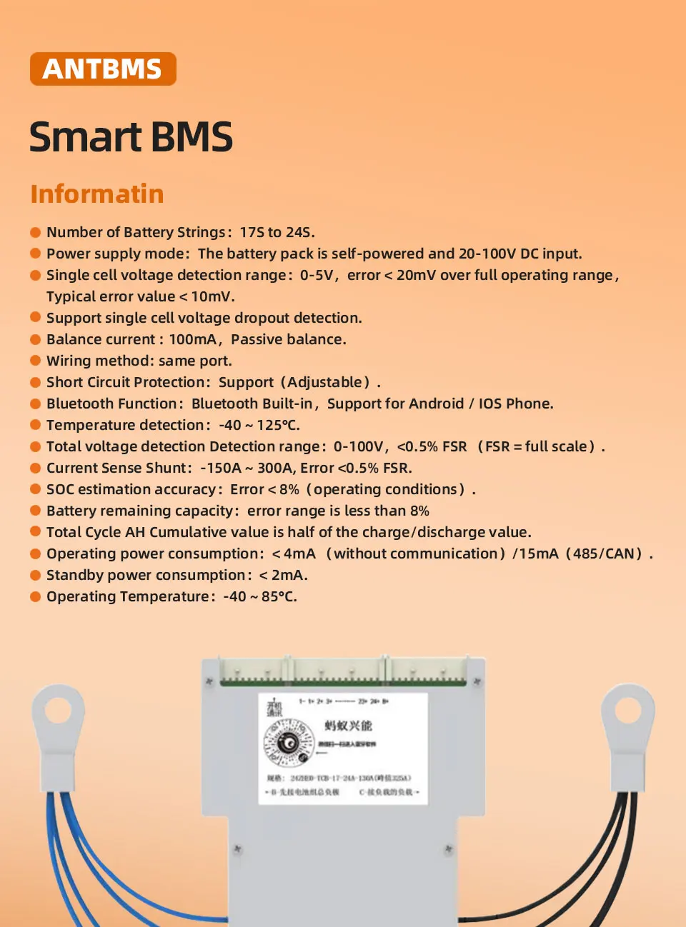 Ant Bms 17s 24s 220a Max 550a Low Power Consumption With Bt App In ...
