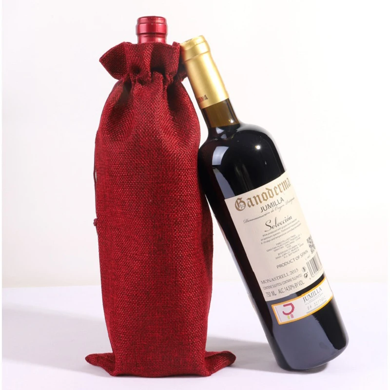 Wholesale/customized Logo Linen Wine Bottle Drawstring Bag Drawstring ...