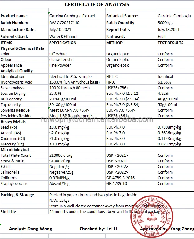 50% 60% 70% Hydroxycitric Acid Pure Garcinia Cambogia Fruit Extract ...