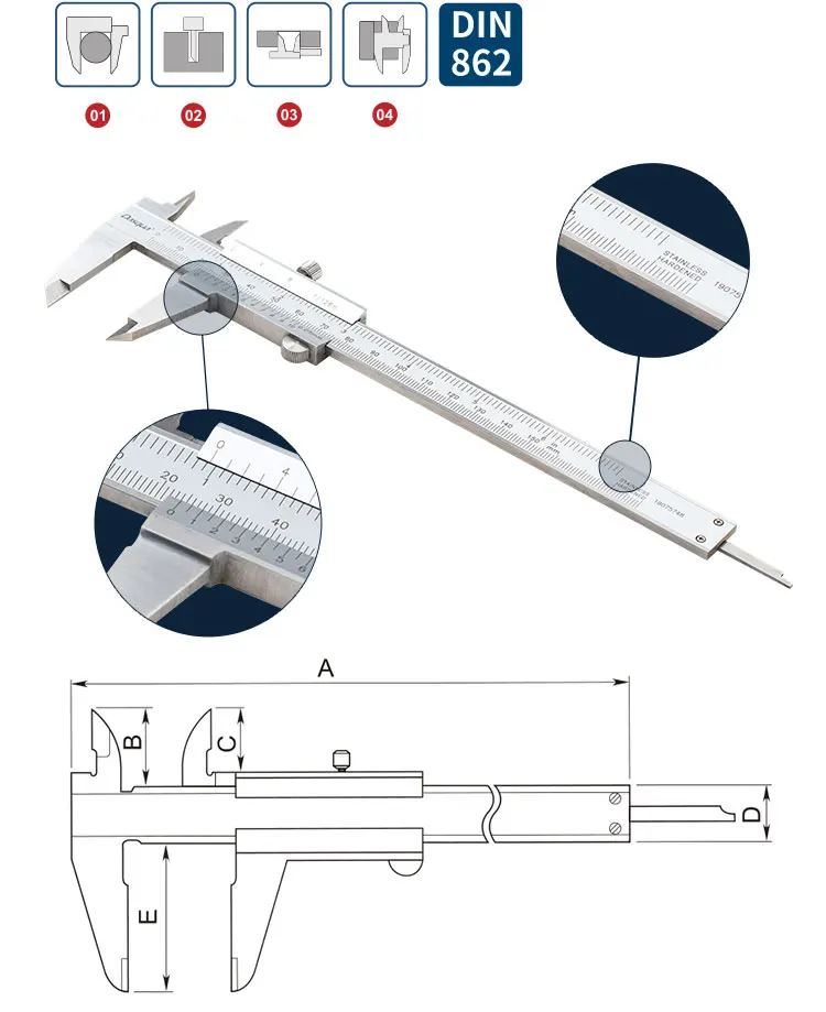DASQUA Vernier Caliper - Precision 0-150mm Stainless Steel