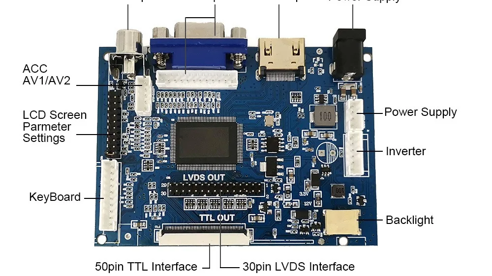 Whtc Display Customized Rgb Lvds Ttl 30pin 40pin 50pin 60pin Fpc Universal Lcd Controller Board ...