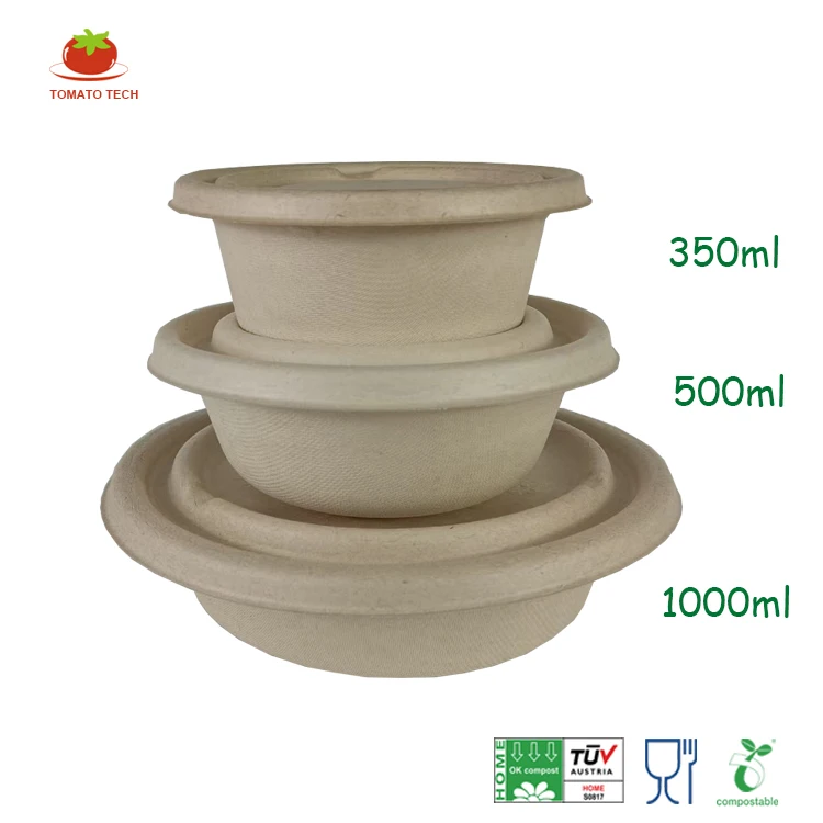 Takeout Compostable 800ml Disposable Bagasse Bamboo Pulp Fiber Round ...