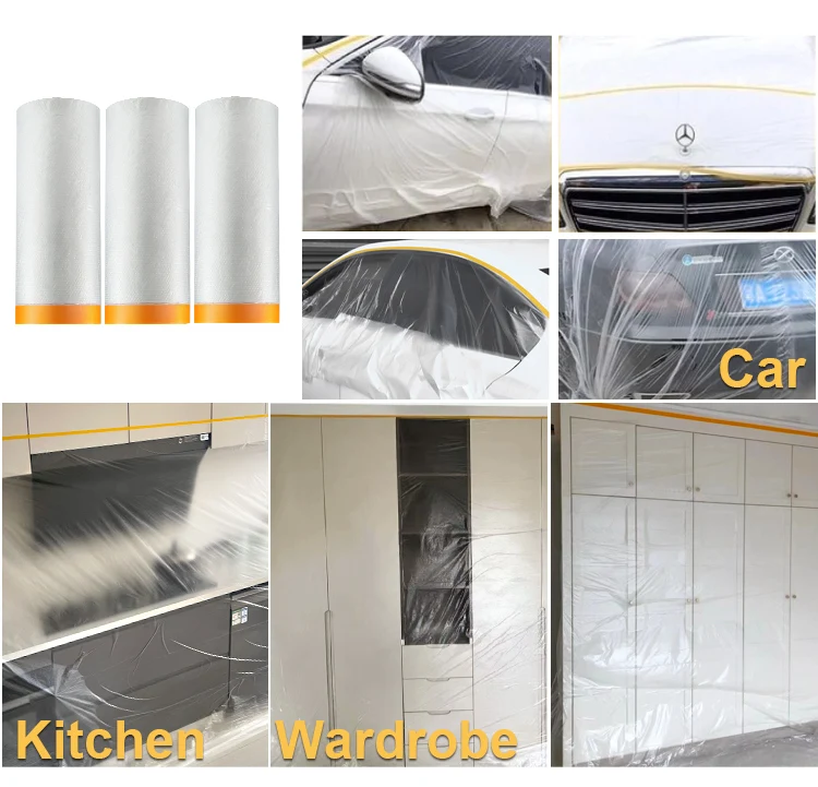 UJANG Pre-Taped Plastic Masking Protective Film Paper Automotive ...
