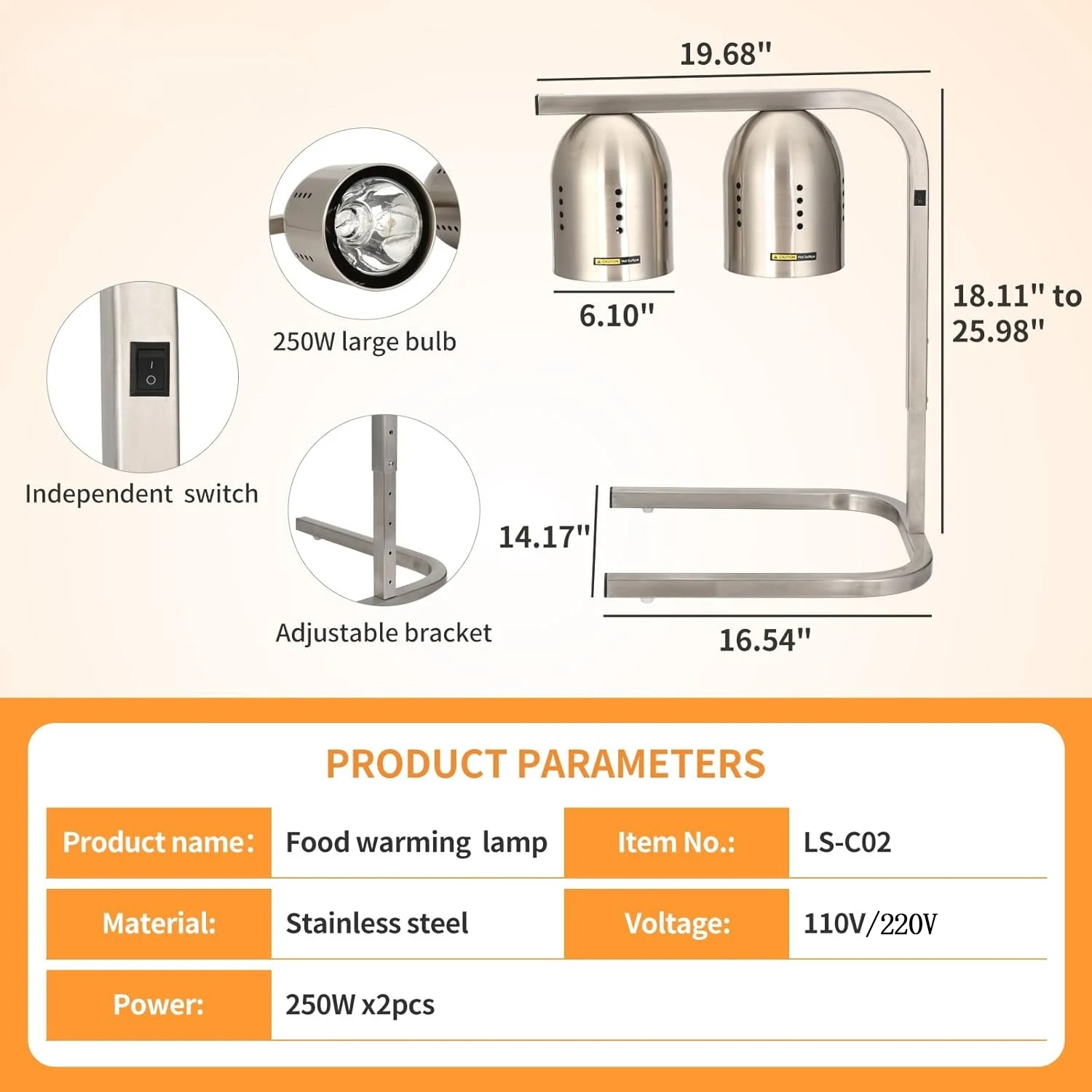 Commercial Food Heat Lamp,Food Warmer Light,Electric Food Warmer,Keep ...