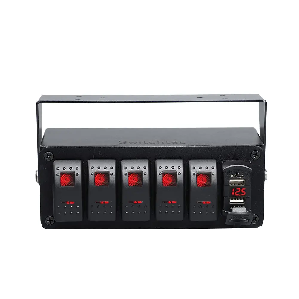 12v-24v 5 Gang Rocker Switch Panel Box with 4.8 Amp Dual USB Fast ...