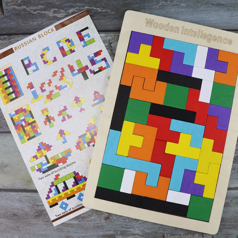 Wooden Tetri Puzzle Board 3d Russian Blocks Children's Educational Toys ...