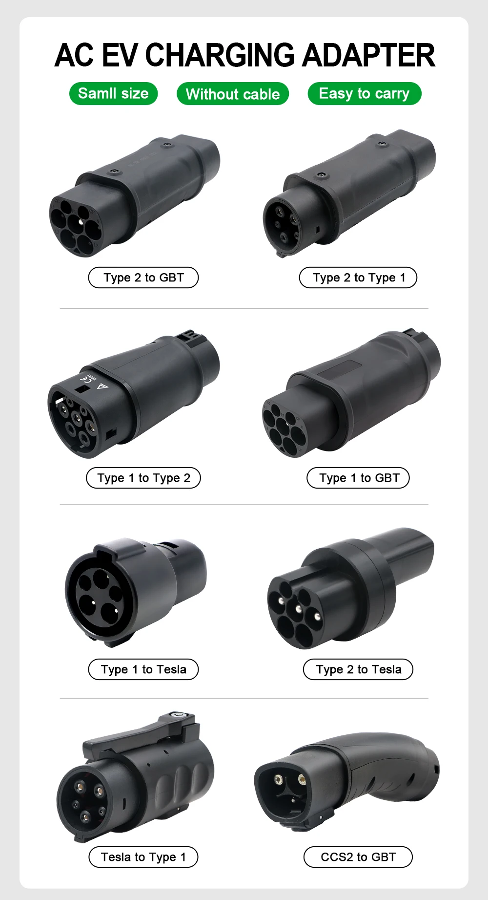 Gbt Sae J1772 Iec 62196 Ev Connector Adaptor For Type 1 To Type 2 Ev ...