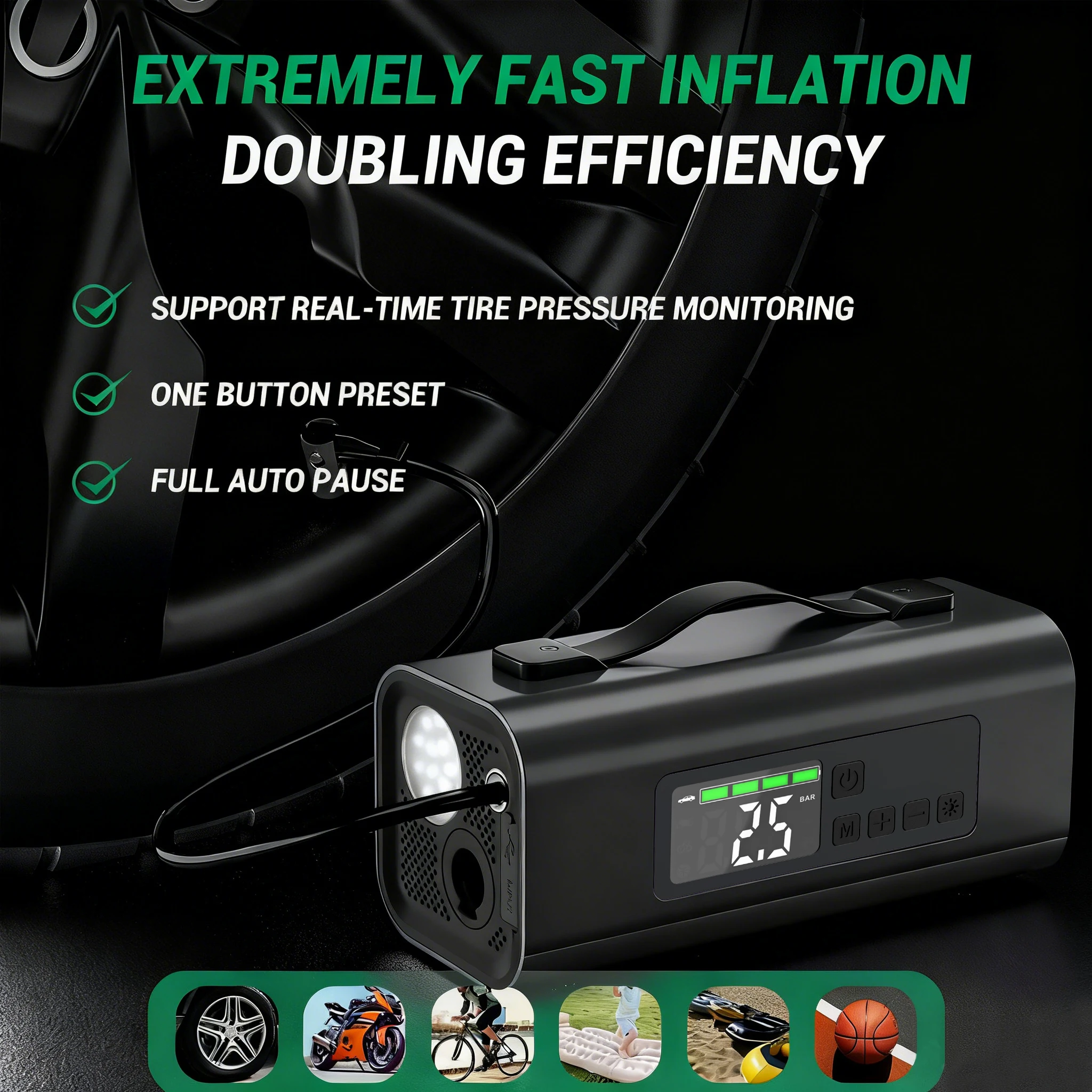 2025 New Model Portable Jump Starter Tire Inflator 6 in 1