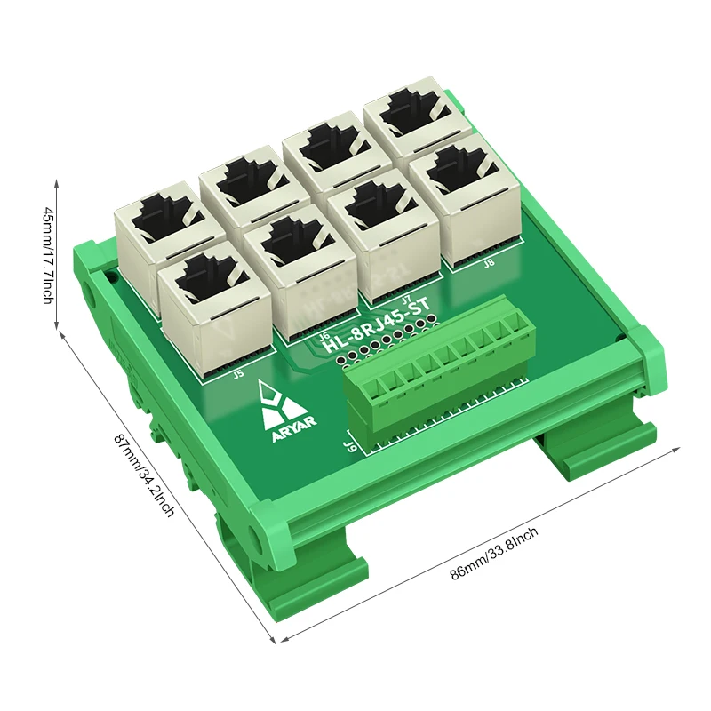 DIN Rail Mount RJ45 Module - 8P8C Breakout Board Connector, Female ...