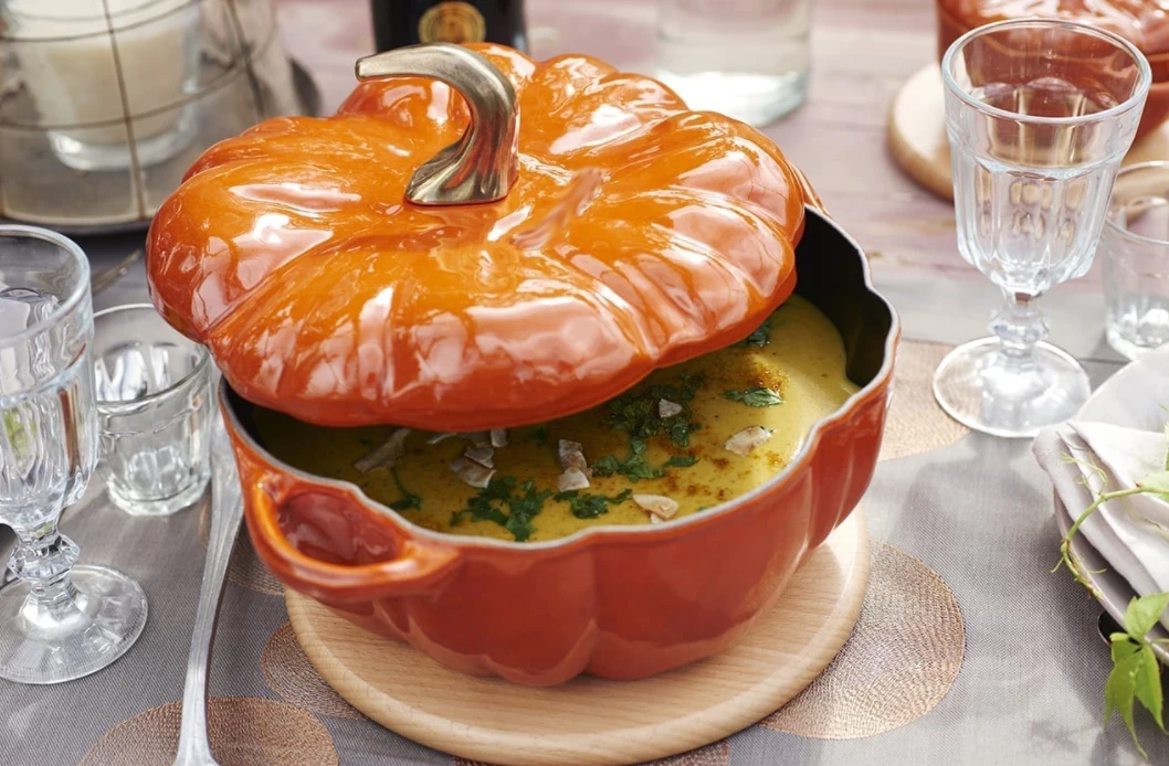 White Black Orange Cast Iron Nonstick Pumpkin Cook Pot