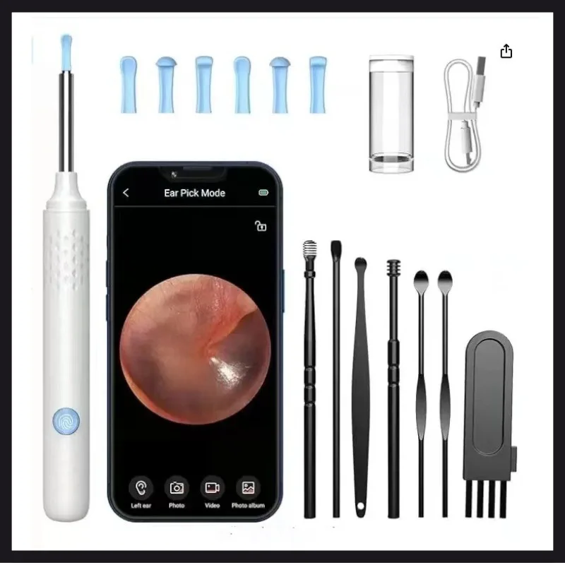 8MP HD Pixels Camera Diameter Electric Ear Endoscope 6 Led Lights Safe ...