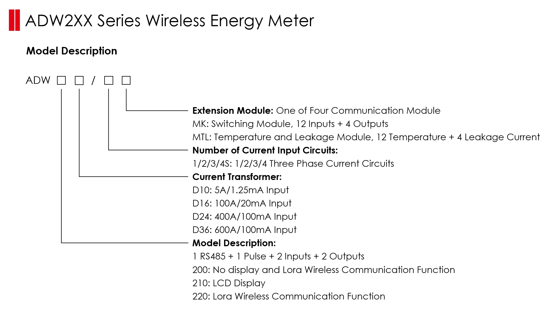 Acrel ADW210-D24-4S Multi Loop Energy Meters for 4 Circuits 3 Phase ...