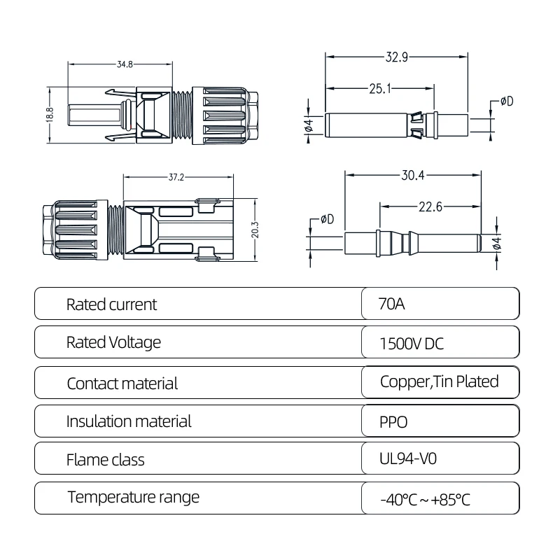 High Voltage and High Current Carrying Capacity Solar Pv Connector ...