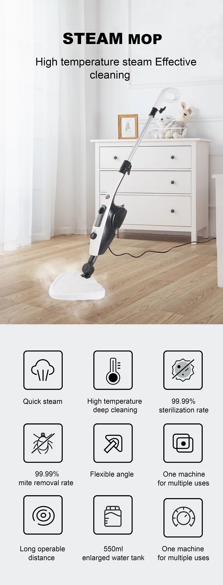 2022 550ml 10 In 1 Mopping Ironing Removing Greasy Dirt Steam Cleaner ...