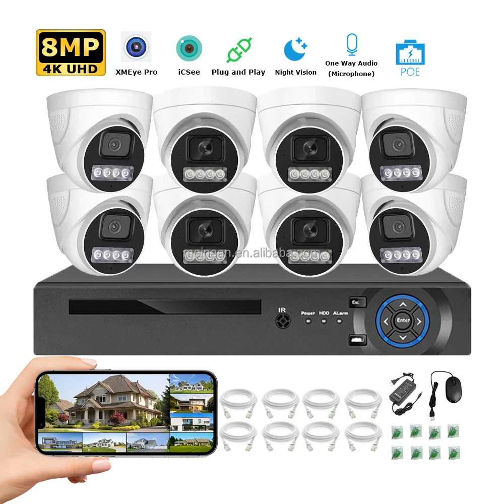 OEM 8MP 4K ICSee XMeye Pro 8CH Indoor POE Video Surveillance Dome CCTV ...