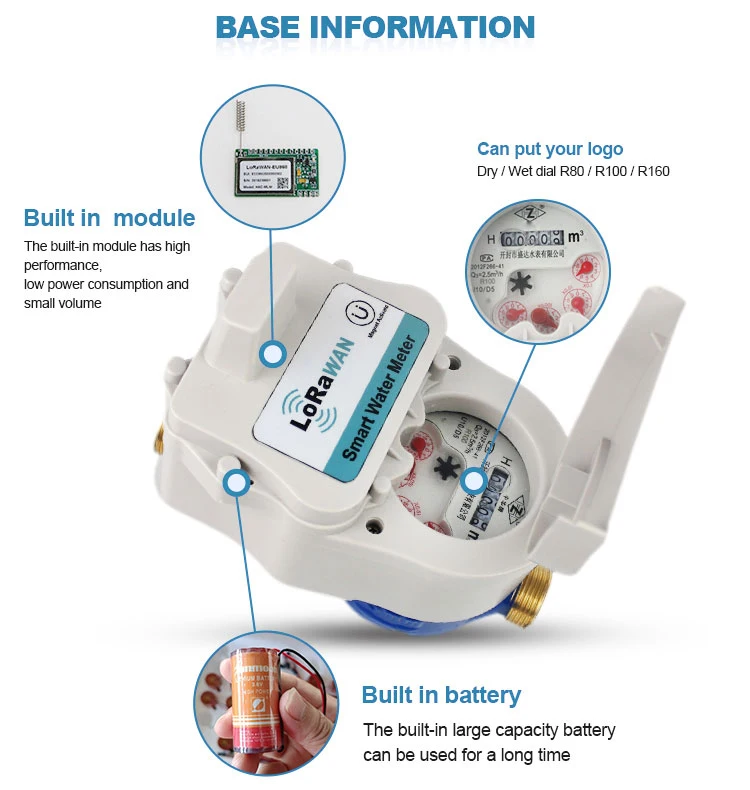 Battery Operated Wireless Lorawan Smart Valve Monitoring Water Meter