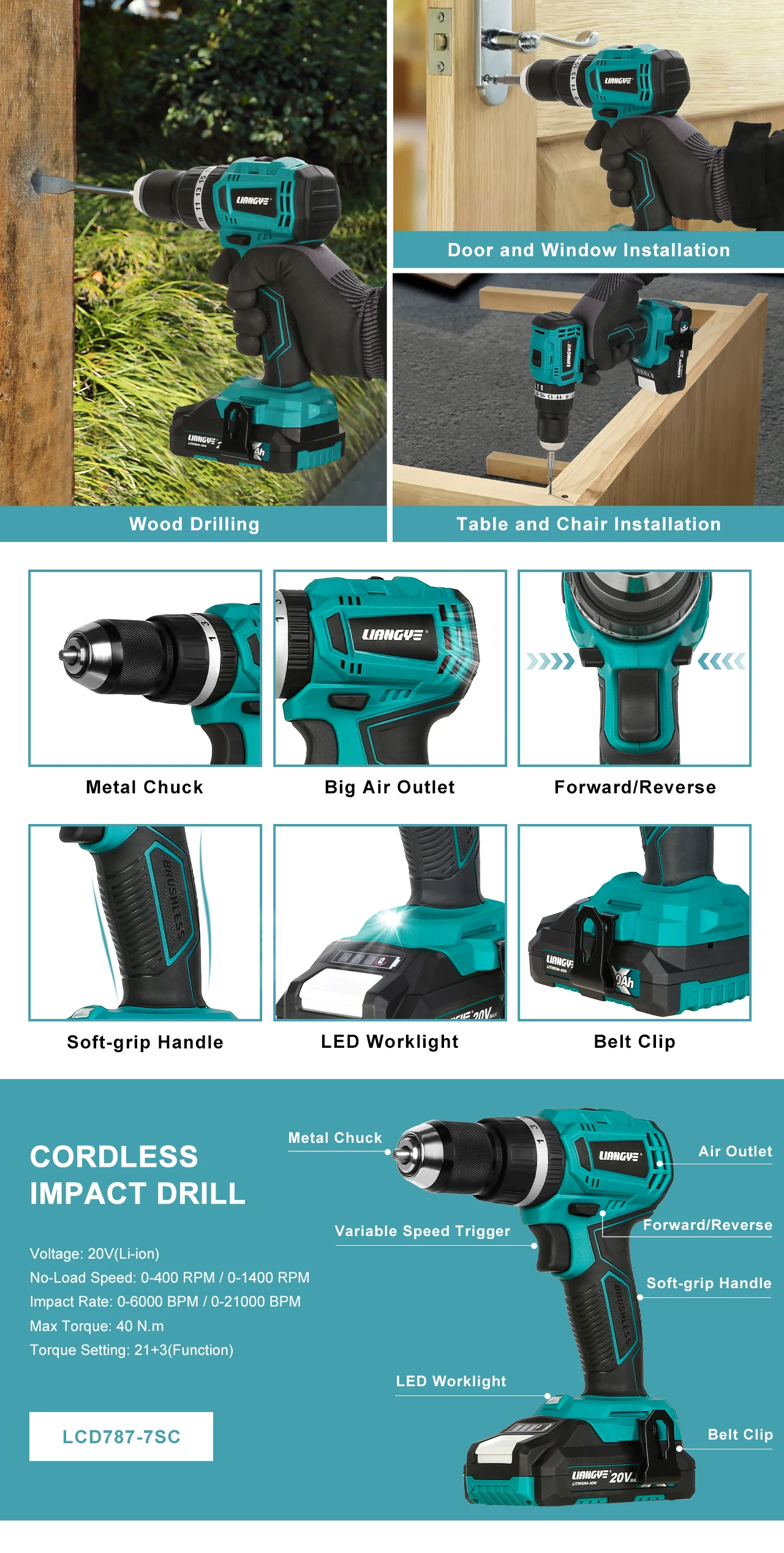 40Nm Compact Size Drilling Tool DC Durable High Torque Cordless ...