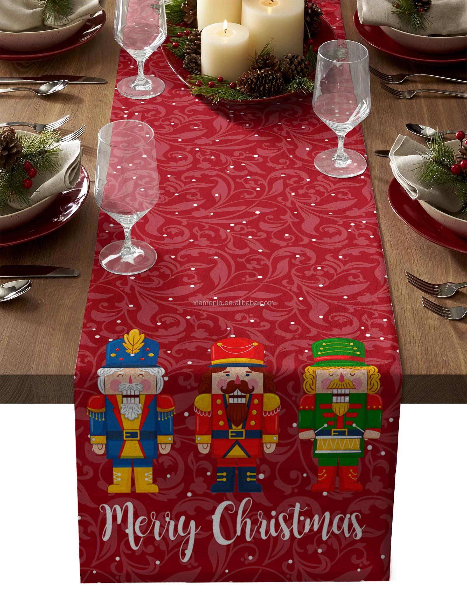 Nutcrackers Dining Table Decor Waterproof Linen Table Runner And Mats ...