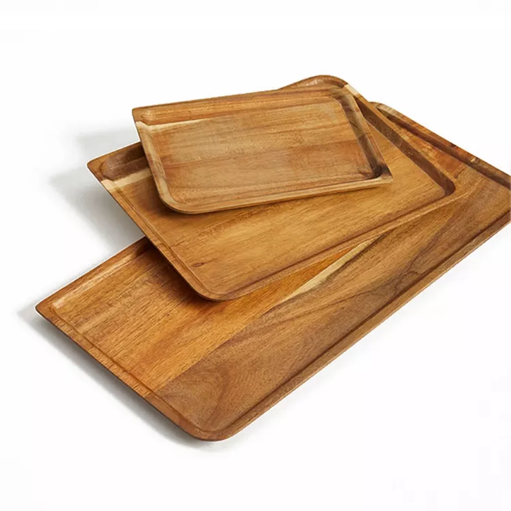 Rectangle 3 Sizes Acacia Wooden Food Plate Drink Coffee Serving Tray ...
