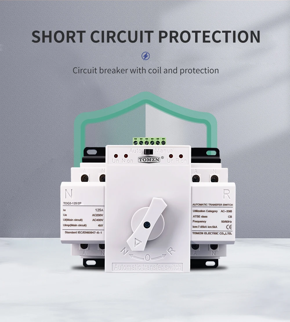 TOMZN ATS 2P 125A 230V MCB Type Dual Power Automatic Transfer Switch