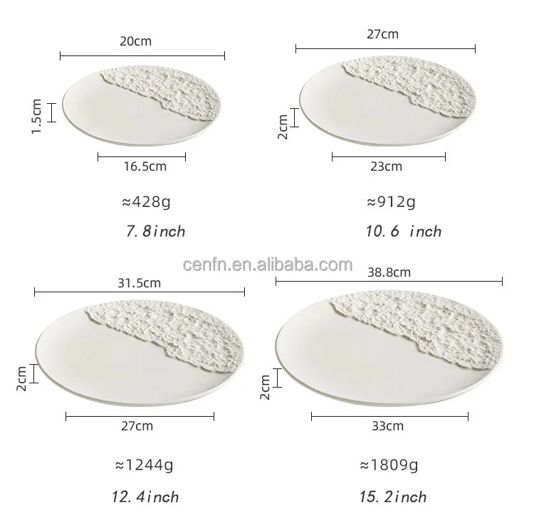 Modern Rock Design White Dinner Plates - Ceramic