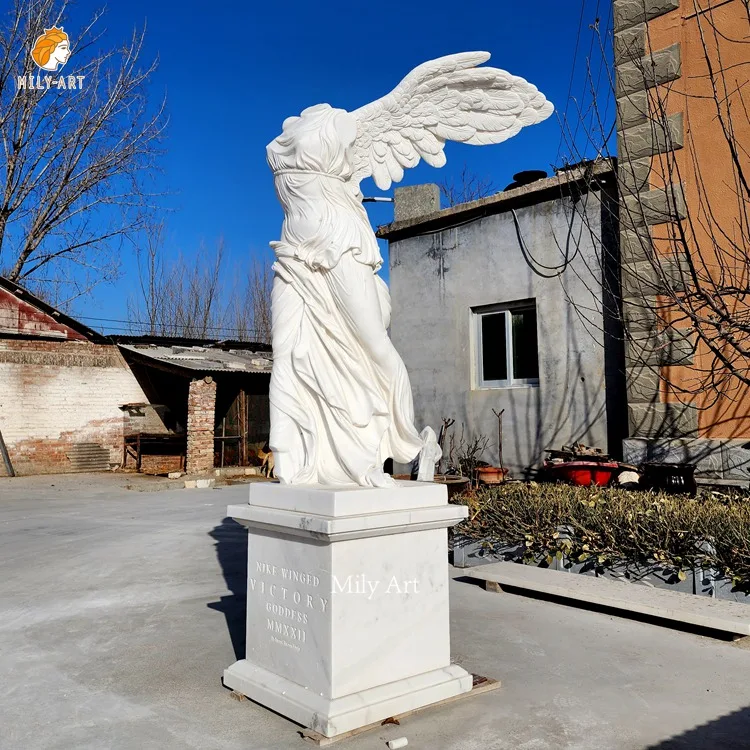Hand Carved White Goddess Sculpture Marble Victory Angel Statue For ...