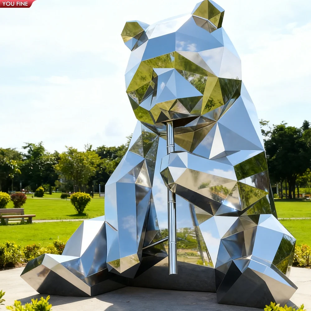 Outdoor Modern Metal Animal Chinese Bear Stainless Steel Panda Statue ...