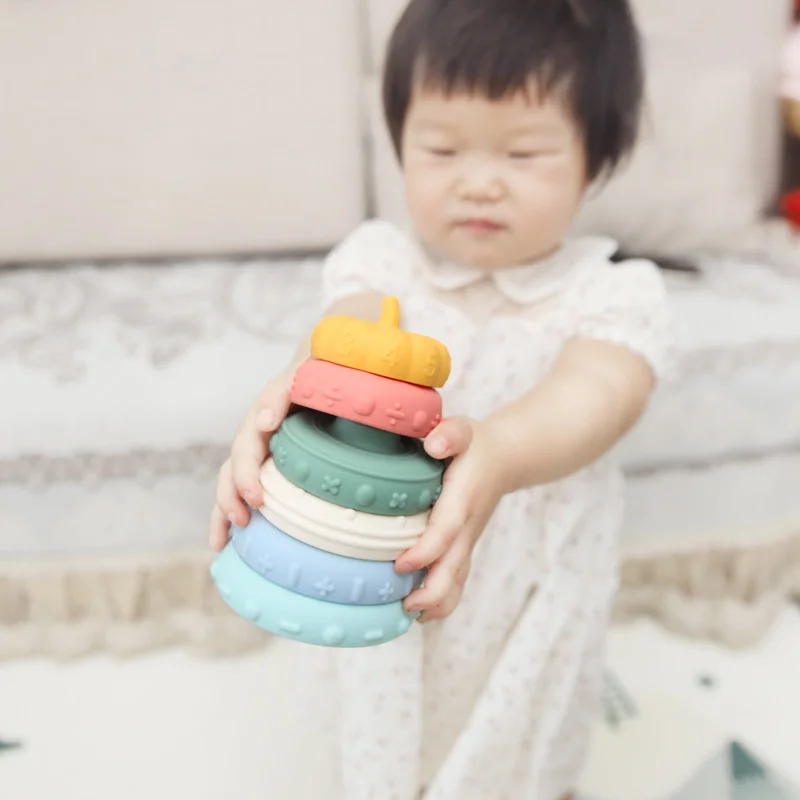 Early Educational Block Toys Silicone Stacking Game Blocks Baby ...
