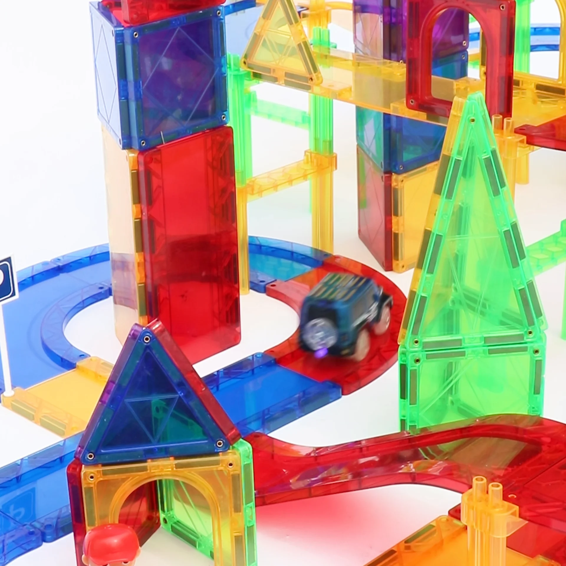 Magplayer Design 45pcs Car Racing Tracks Magnetic Building Tiles ...