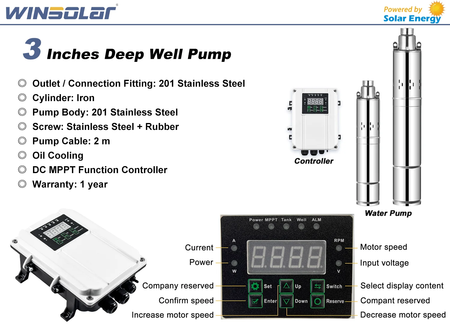 WINSOLAR Dc24V Irrigation Borehole Deep Well Screw Solar Water Pump ...