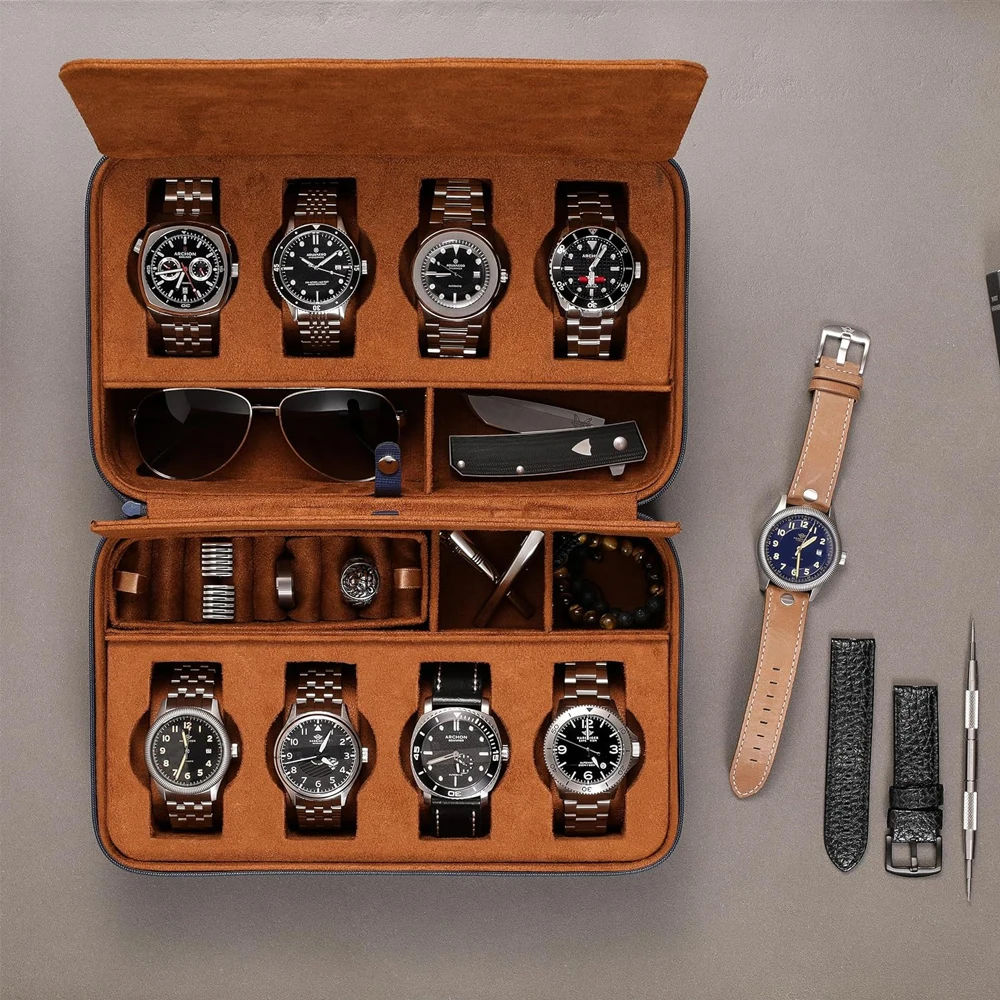 8 Watch Travel Case Storage Organizer for 8 Watches, Sunglasses, Rings ...